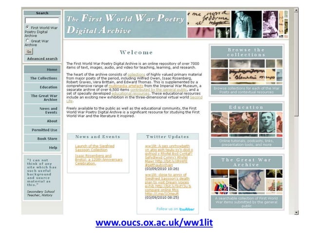 WW1 in the Classroom: University of Oxford Digital Resources | PPT