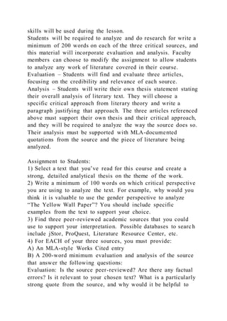 TEACHER SAMPLEAnalyzing Literature and Evaluating Sources[A Sa | PDF