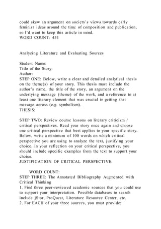 TEACHER SAMPLEAnalyzing Literature and Evaluating Sources[A Sa | PDF