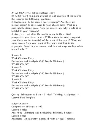 TEACHER SAMPLEAnalyzing Literature and Evaluating Sources[A Sa | PDF