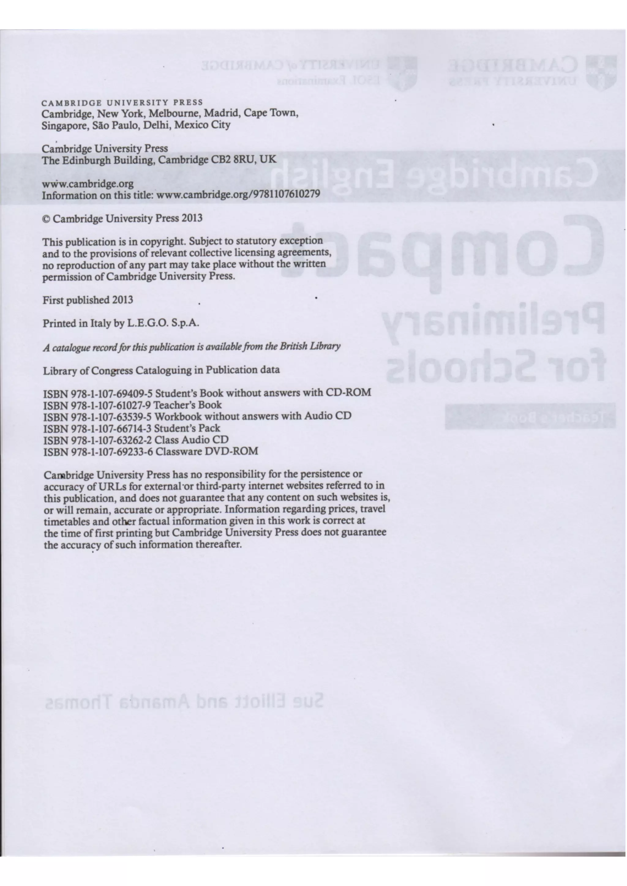 Compact PET For Schools Teacher's book | PDF