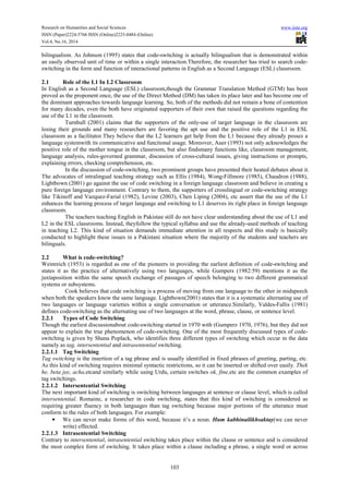 Teachers’ code switching in a content-focused english as a second language (esl) classroom | PDF