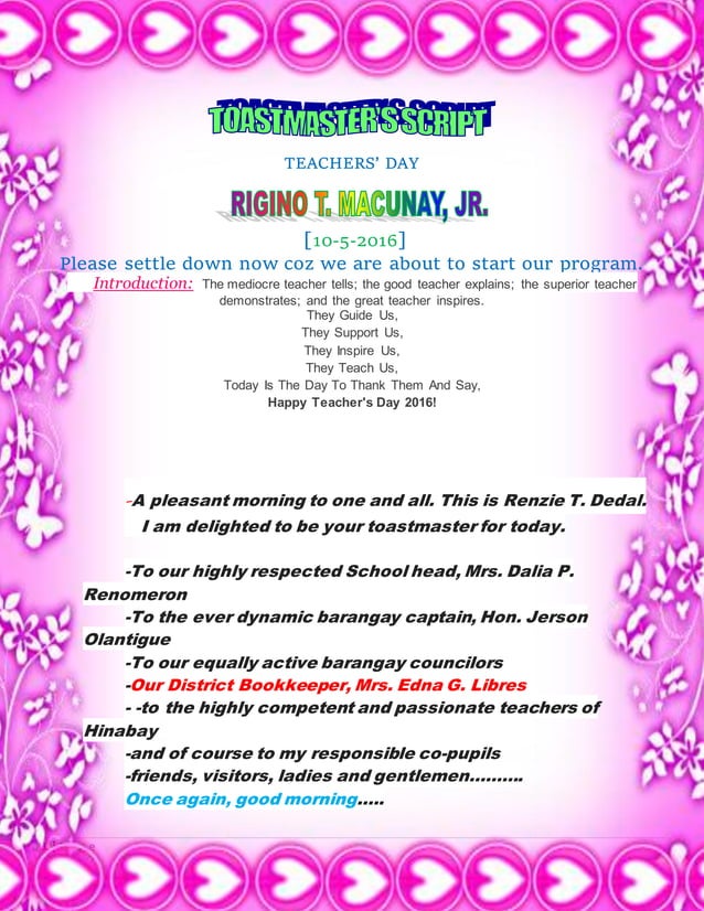 Teachers' Day Script 2016 (macunay) | PDF