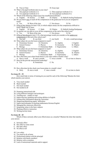 English Proficiency Test 2017 Teachers descriptive questionnaire | PDF ...