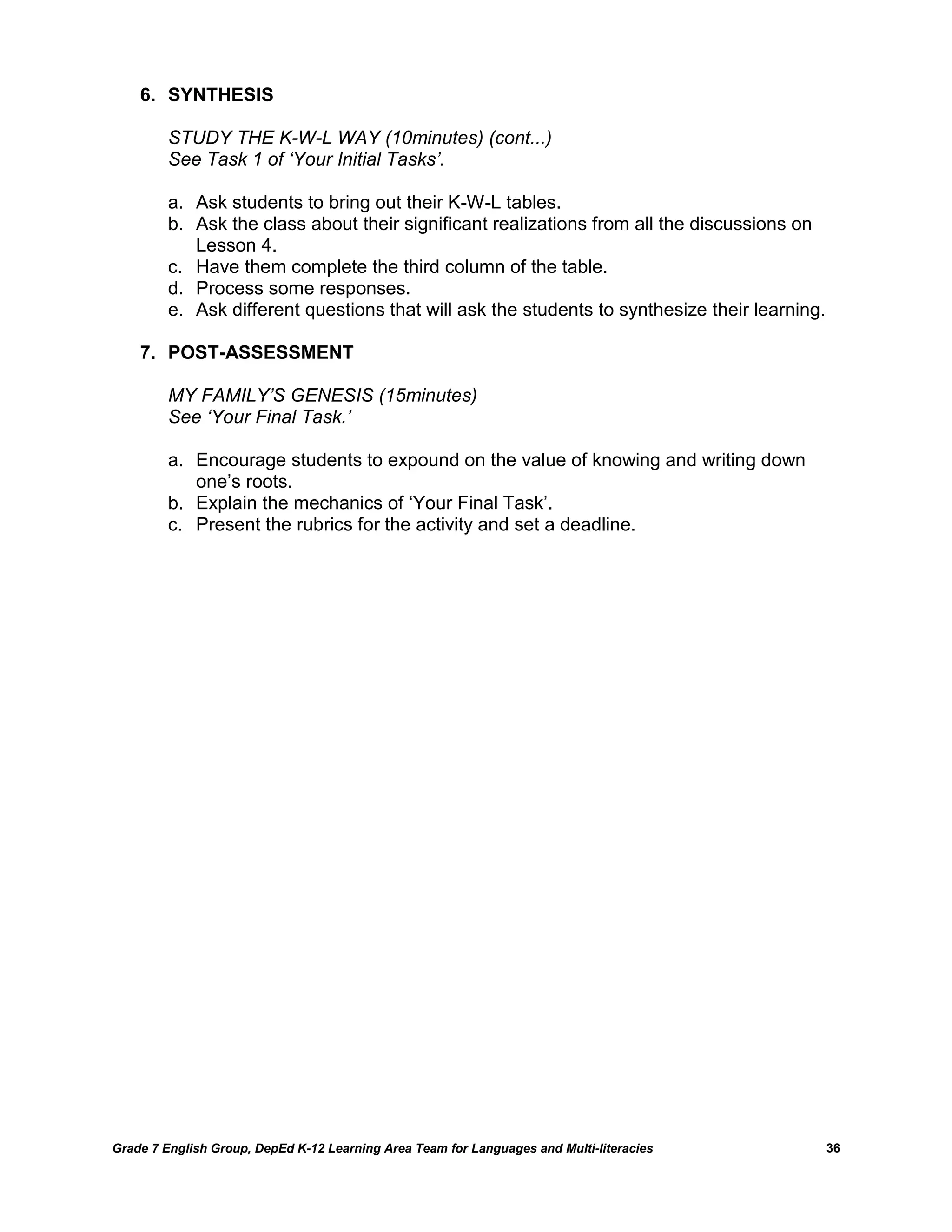 Teachers Guide 1st Quarter Grade7 for English | PDF