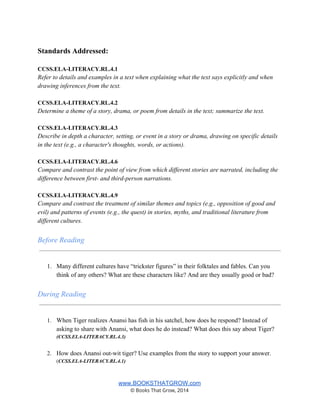 Teachers Guide: Anansi and the Tiger | PDF