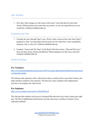 Teachers Guide: Anansi and the Tiger | PDF