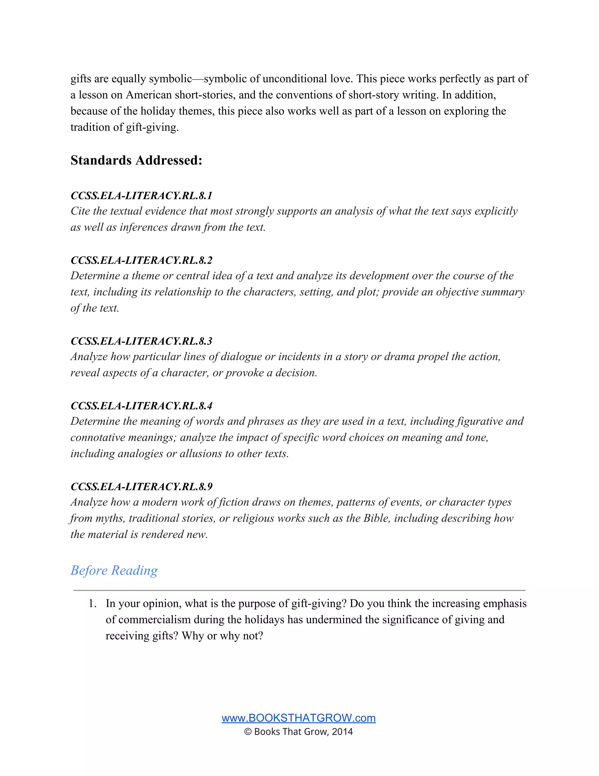 Teachers Guide: Gift of The Magi | PDF