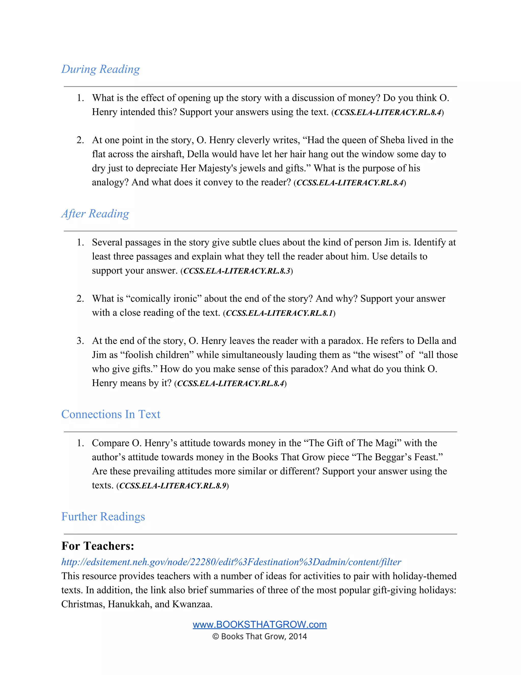 Teachers Guide: Gift of The Magi | PDF