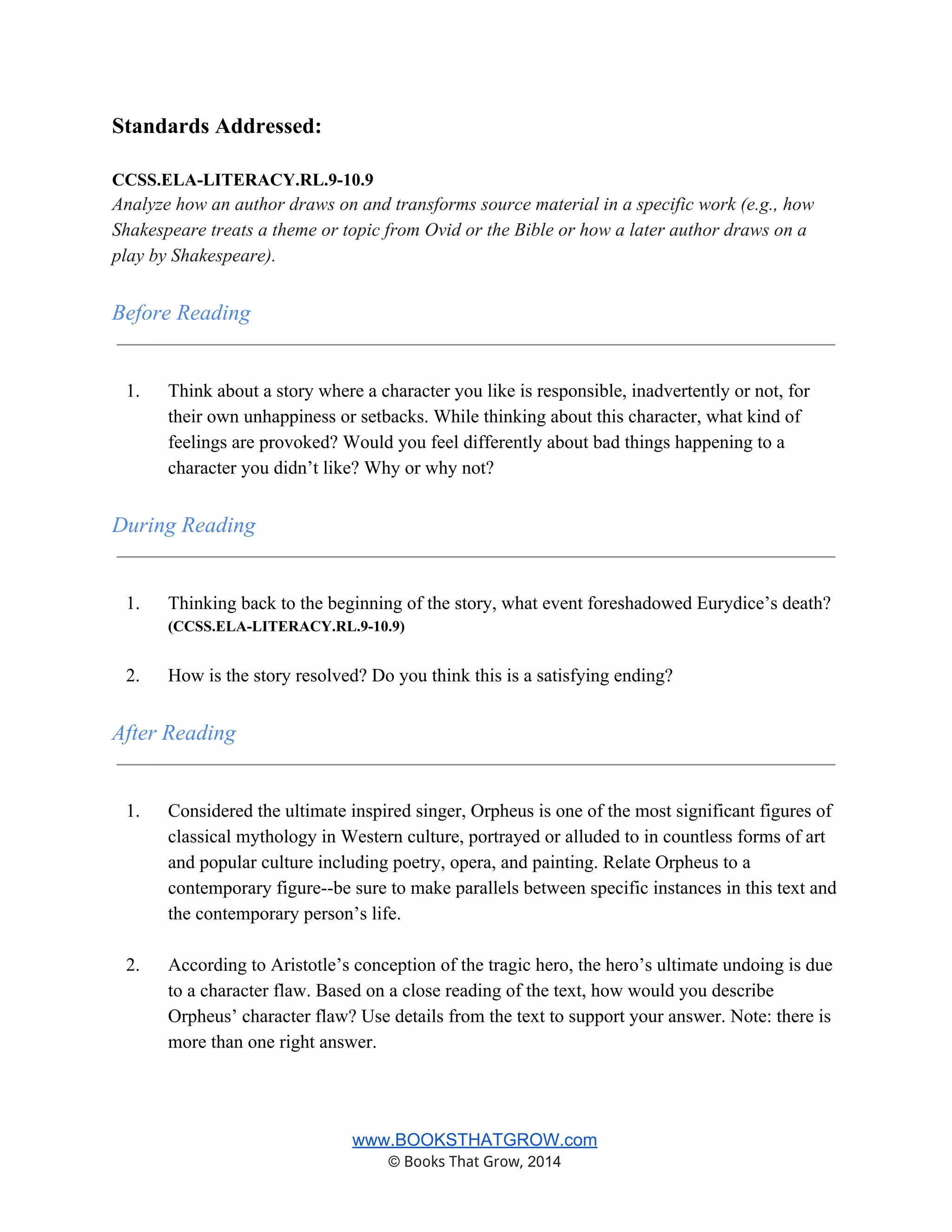 Teachers Guide: Orpheus and Eurydice | PDF