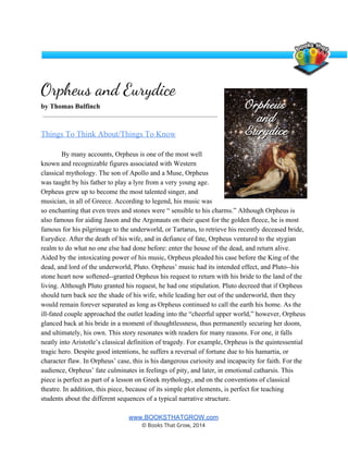 Teachers Guide: Orpheus and Eurydice | PDF