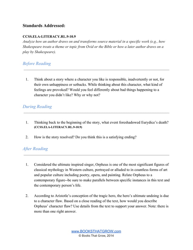 Teachers Guide: Orpheus and Eurydice | PDF