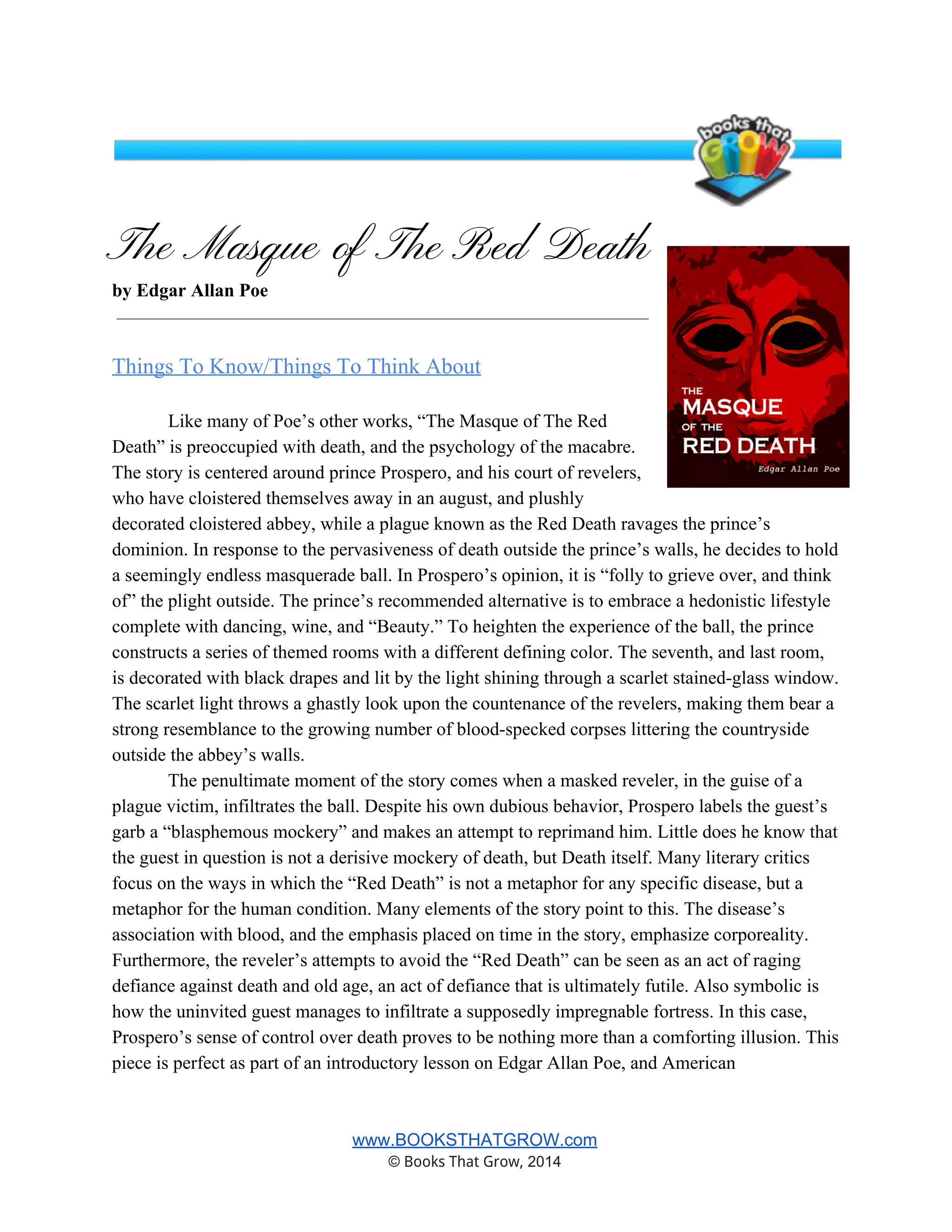 Teachers Guide: The Masque of the Red Death | PDF