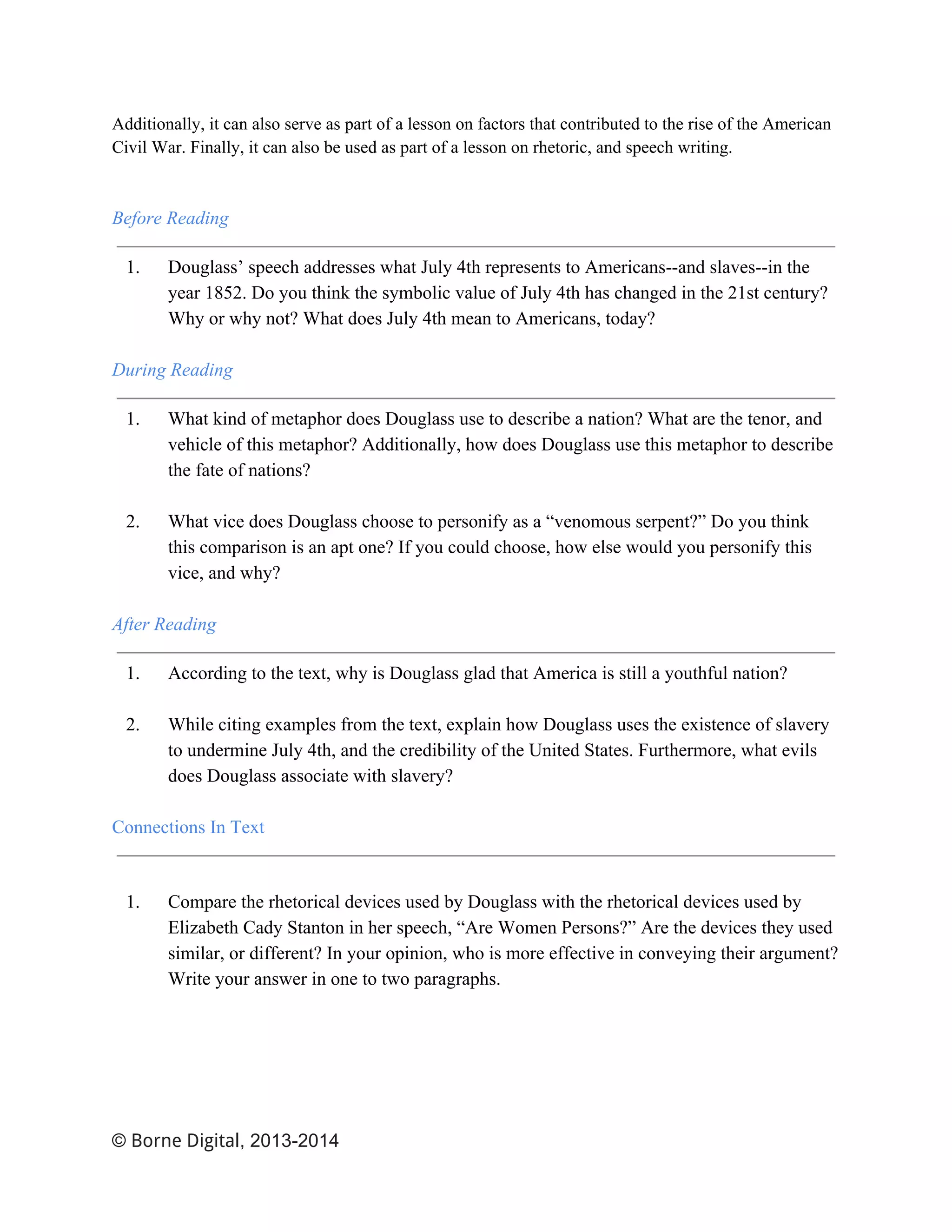 Teachers Guide: What to a Slave is the Fourth of July? | PDF