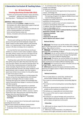 Teacher's handout 1st meeting & workshop 2 g and teaching values ...
