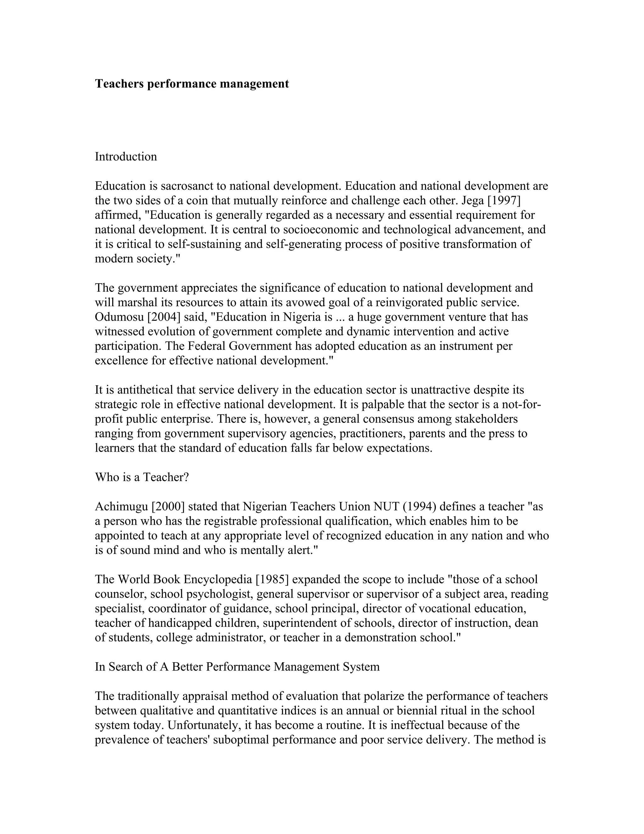 Teachers performance management | DOC