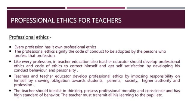 Teacher's professional ethics and accountability.pptx | Professional ...