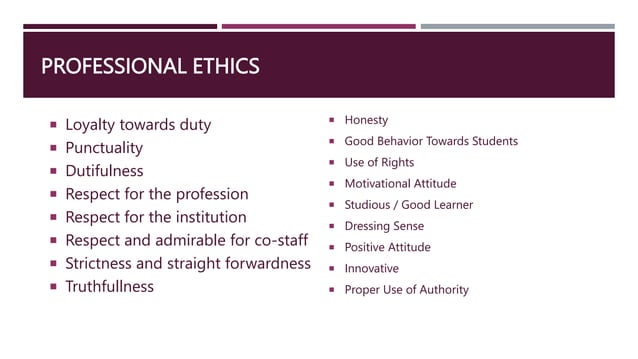 Teacher's professional ethics and accountability.pptx | Professional ...