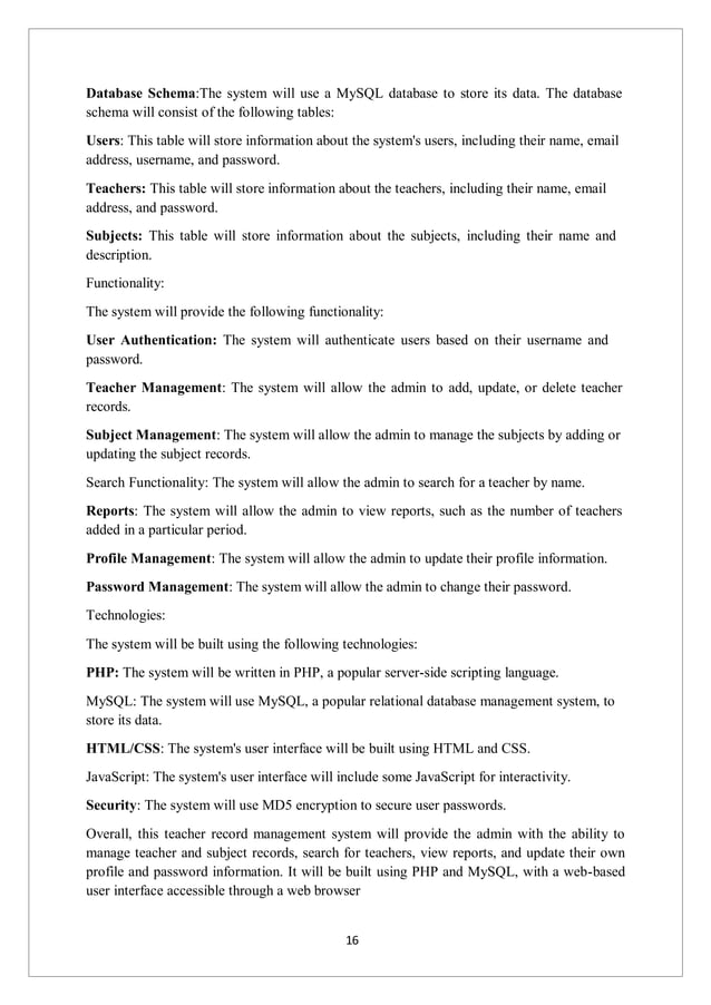 Teachers record management system project report..pdf | Operating Systems | Computer Software ...