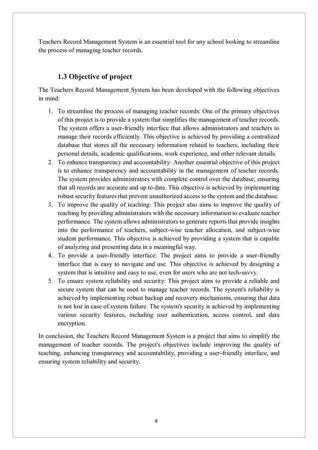Teachers record management system project report..pdf | Operating Systems | Computer Software ...