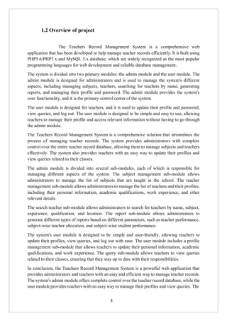 TEACHERS RECORD MANAGEMENT SYSTEM PROJECT REPORT. | PDF