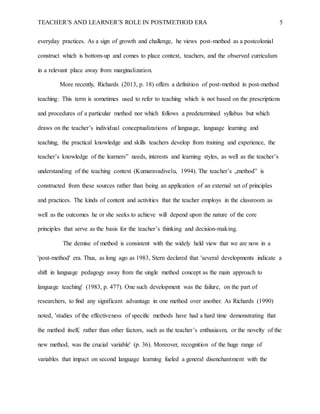 Teacher’s role and learner’s role in postmethod era | DOCX