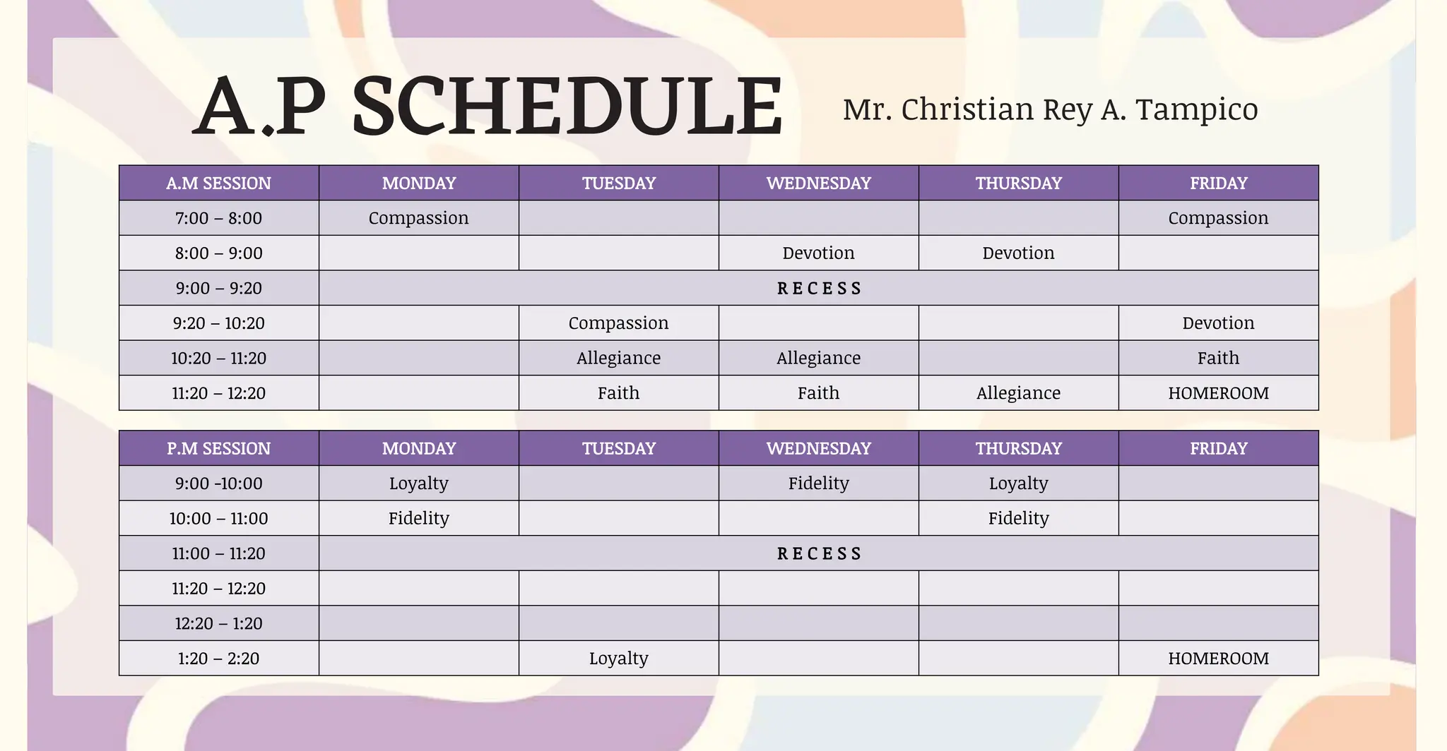 Sample - Schedule for Class and Teachers | PPTX