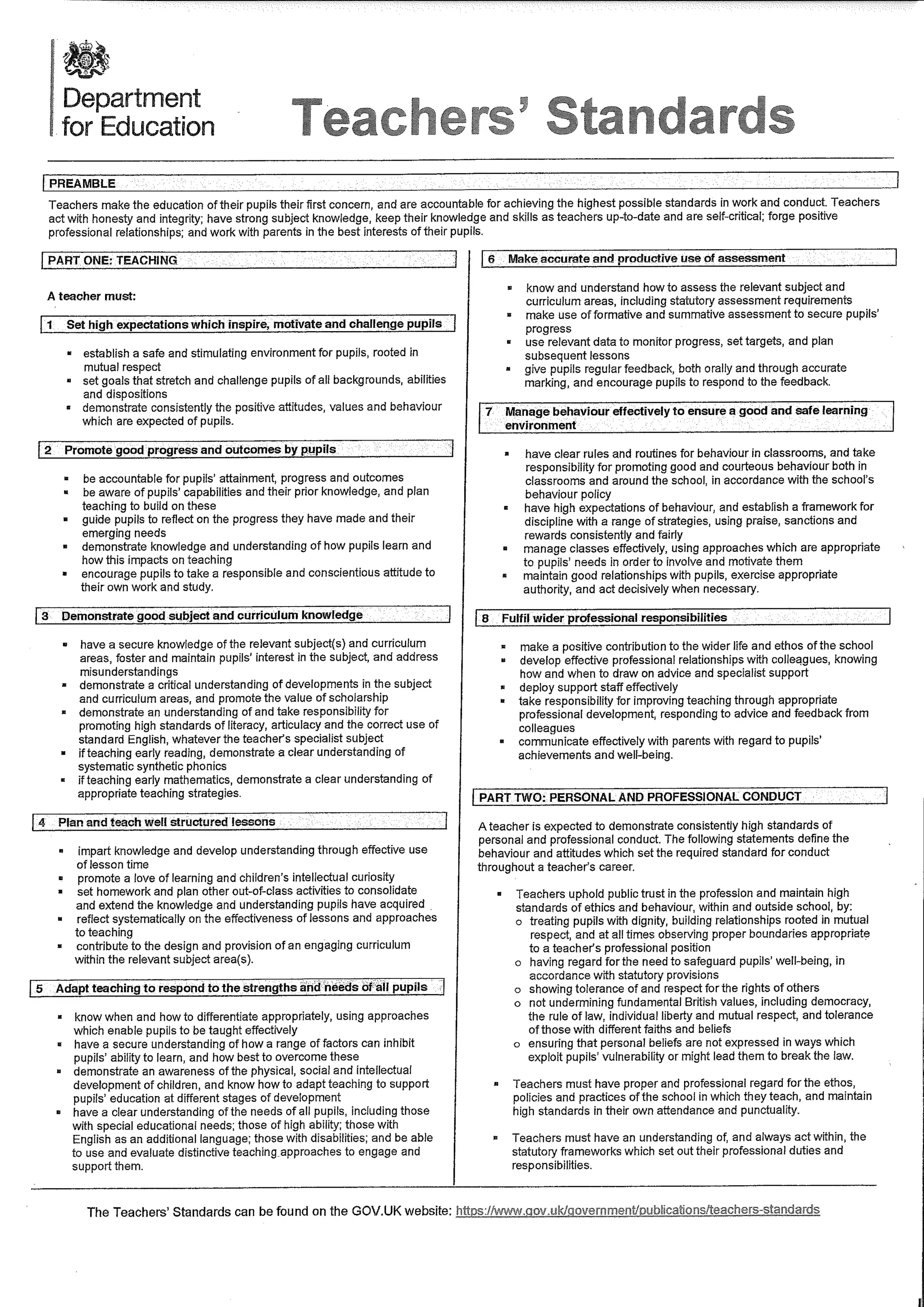 Teachers'standards | PDF