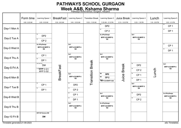Teachers Time table for Middle school teachers and students | PPT