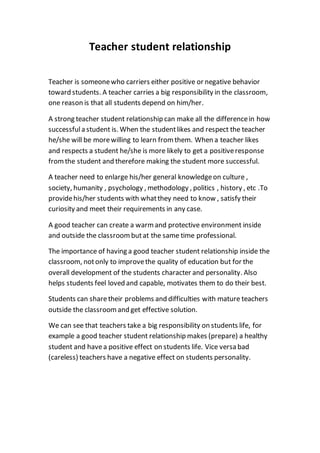 Teacher student relationship | DOCX | Education