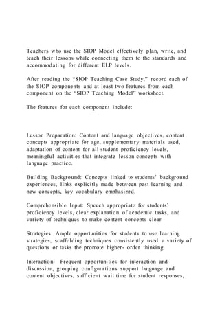 Teachers who use the SIOP Model effectively plan, write, and tea | DOCX ...