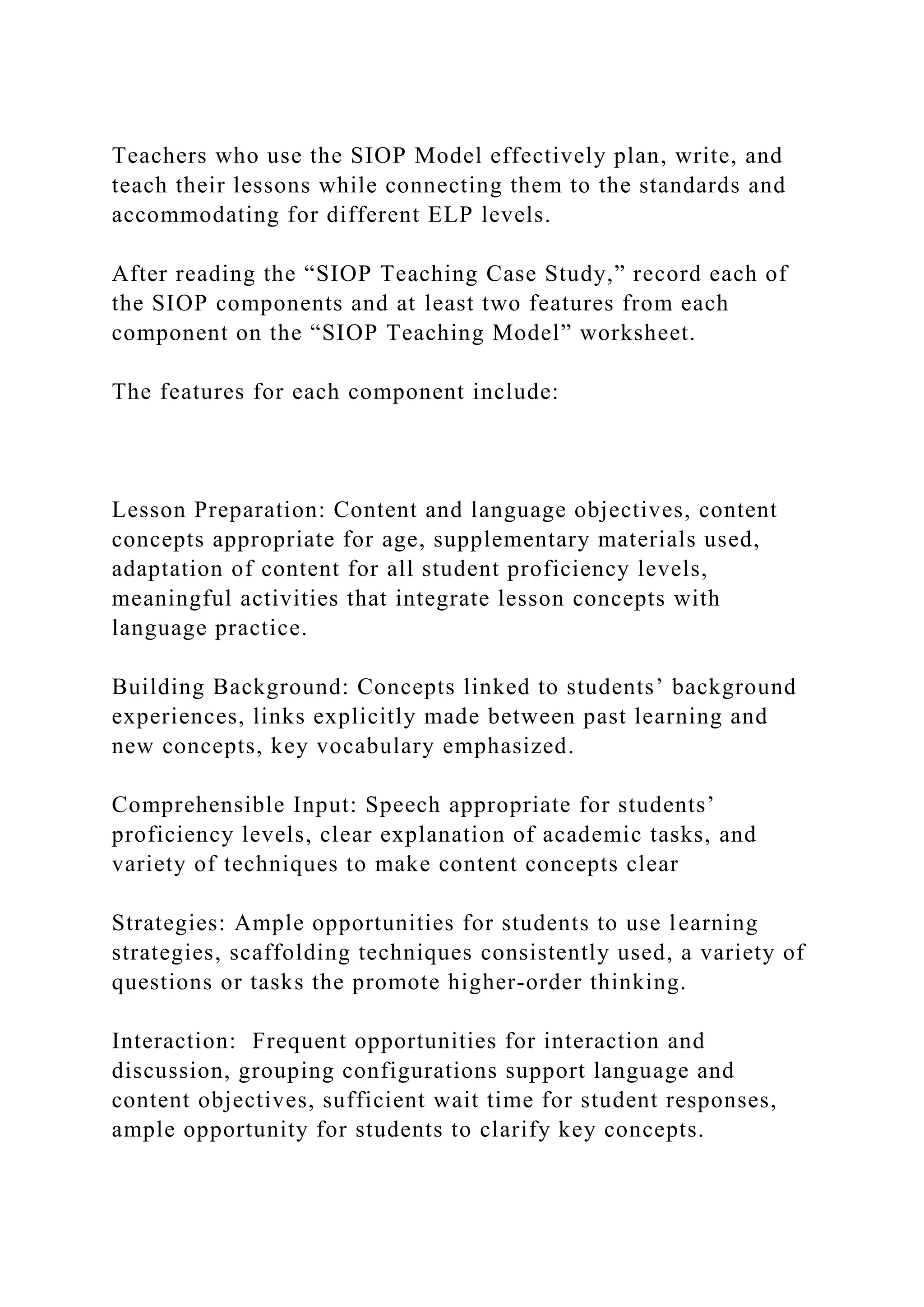 Teachers who use the SIOP Model effectively plan, write, and teach t.docx