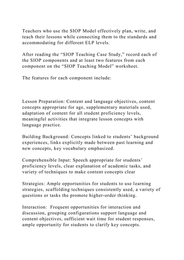 Teachers who use the SIOP Model effectively plan, write, and teach t.docx