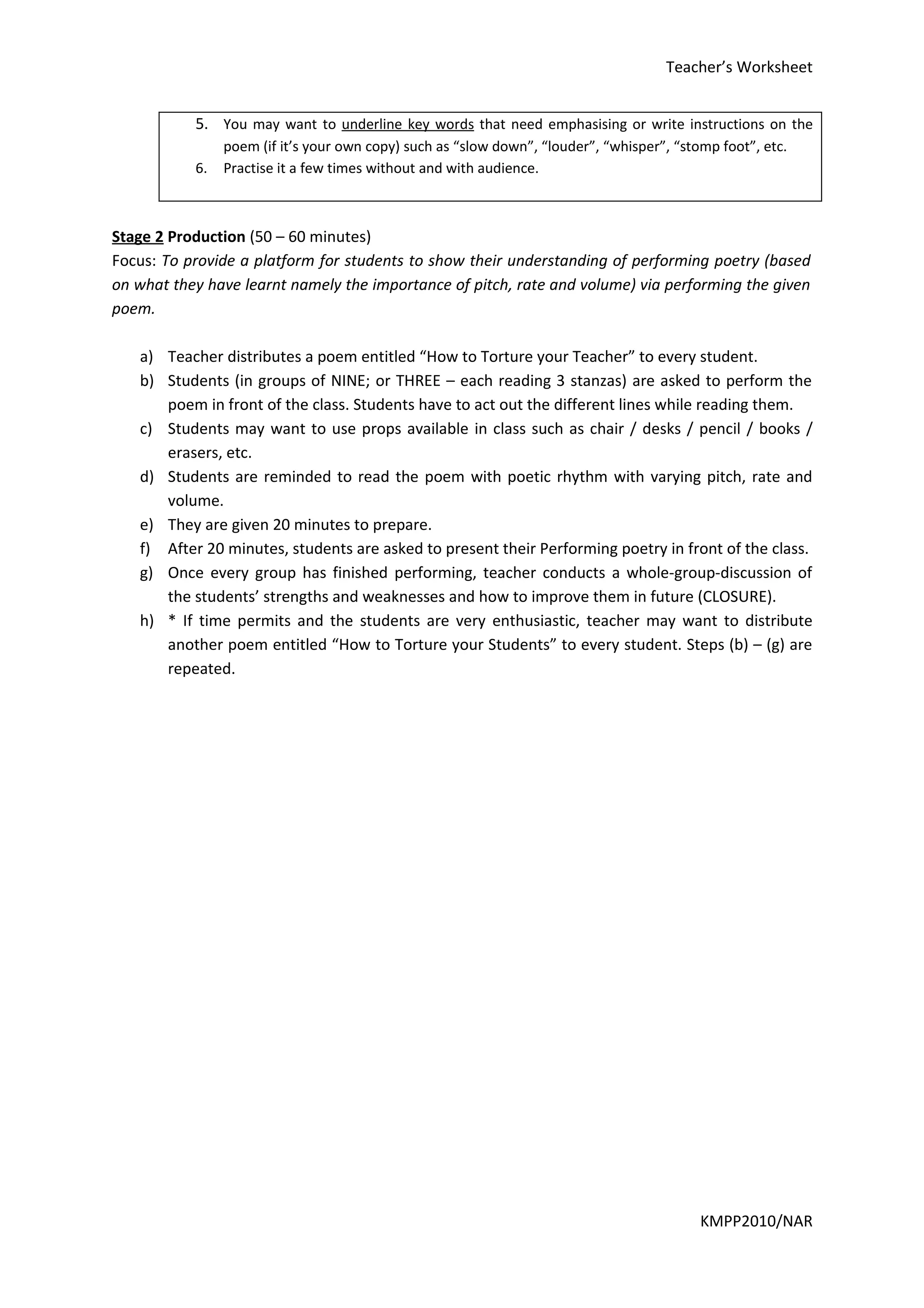 Teacher's worksheet | DOC