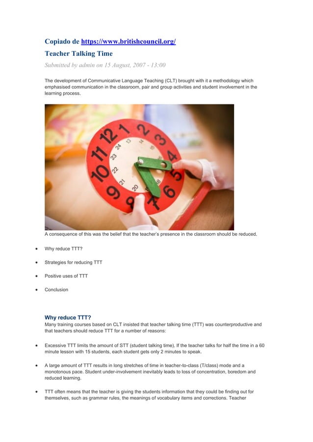 Teacher talking time | PDF | Educational Assessment | Education