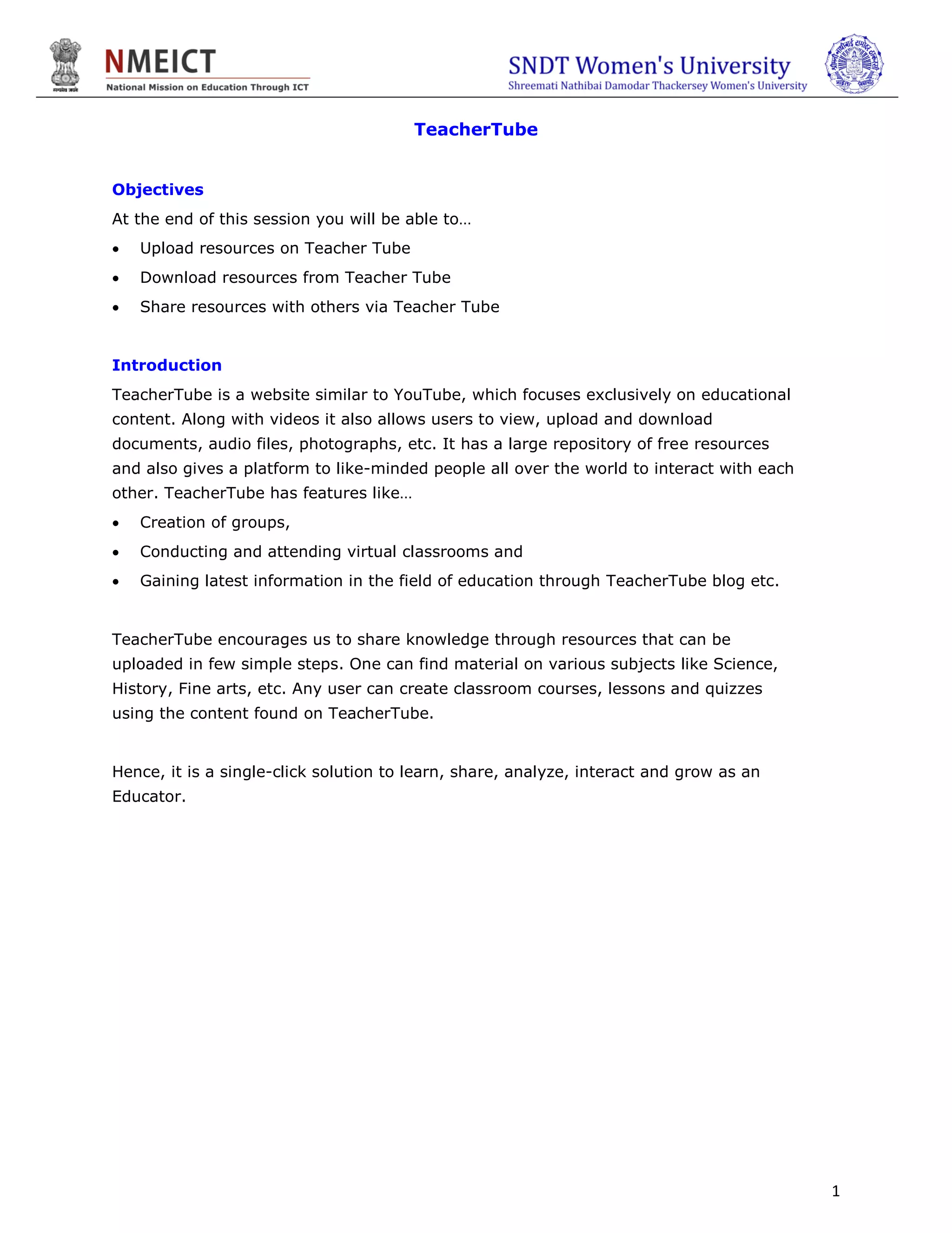 Teacher tube manual | PDF