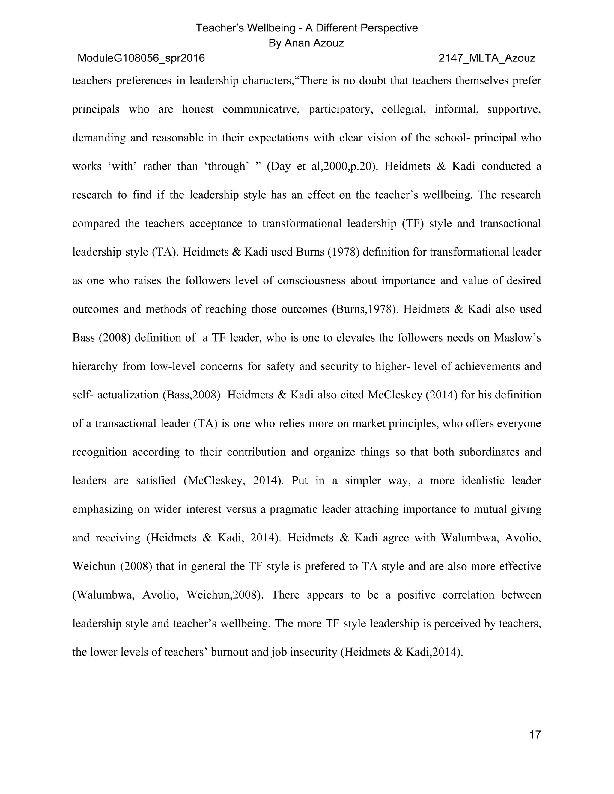 Teacher wellbeing a new prespective - by dr anan azouz | PDF