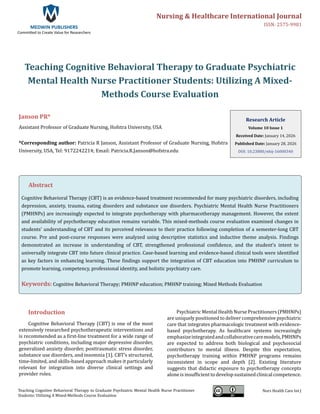 Teaching Cognitive Behavioral Therapy to Graduate Psychiatric Mental ...