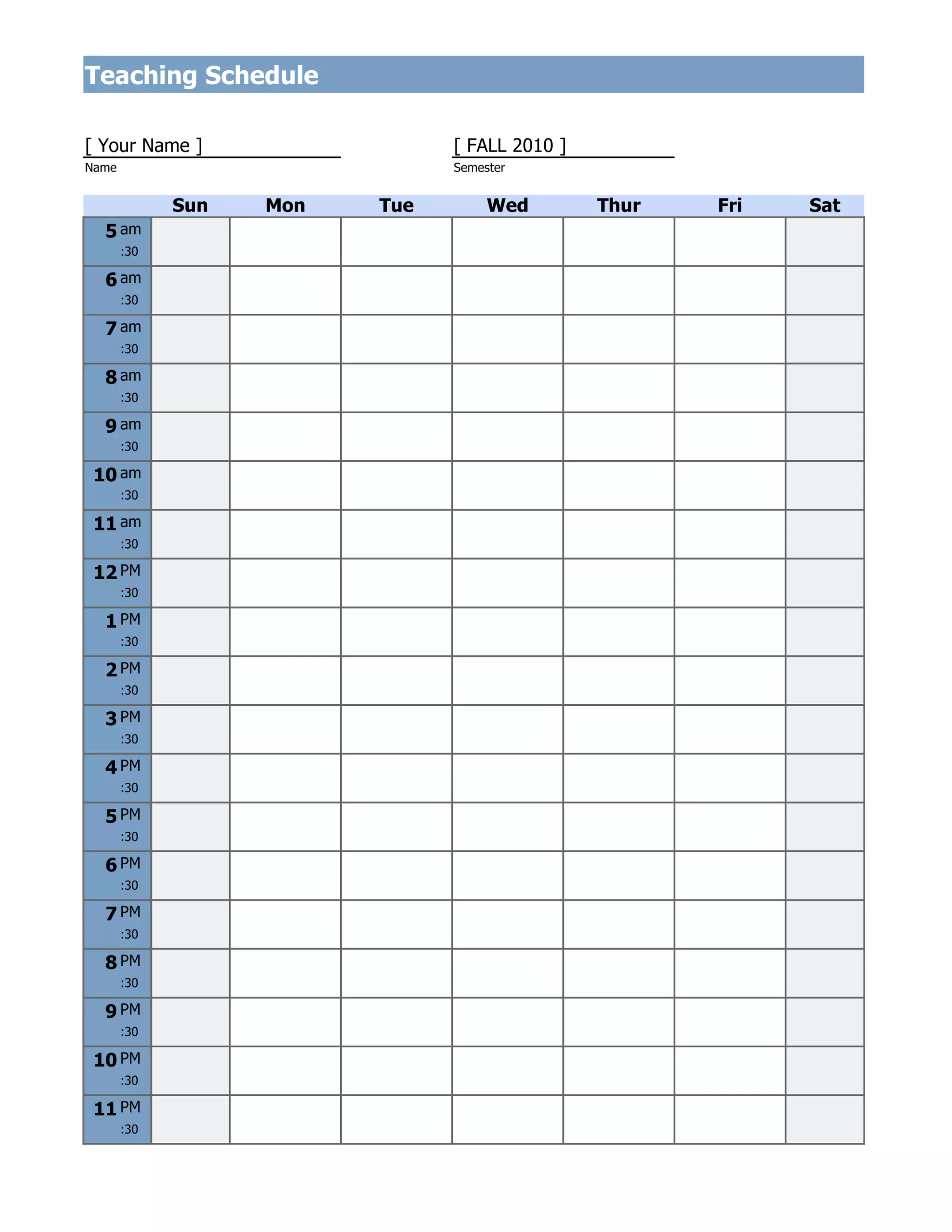 Teaching schedule | XLS