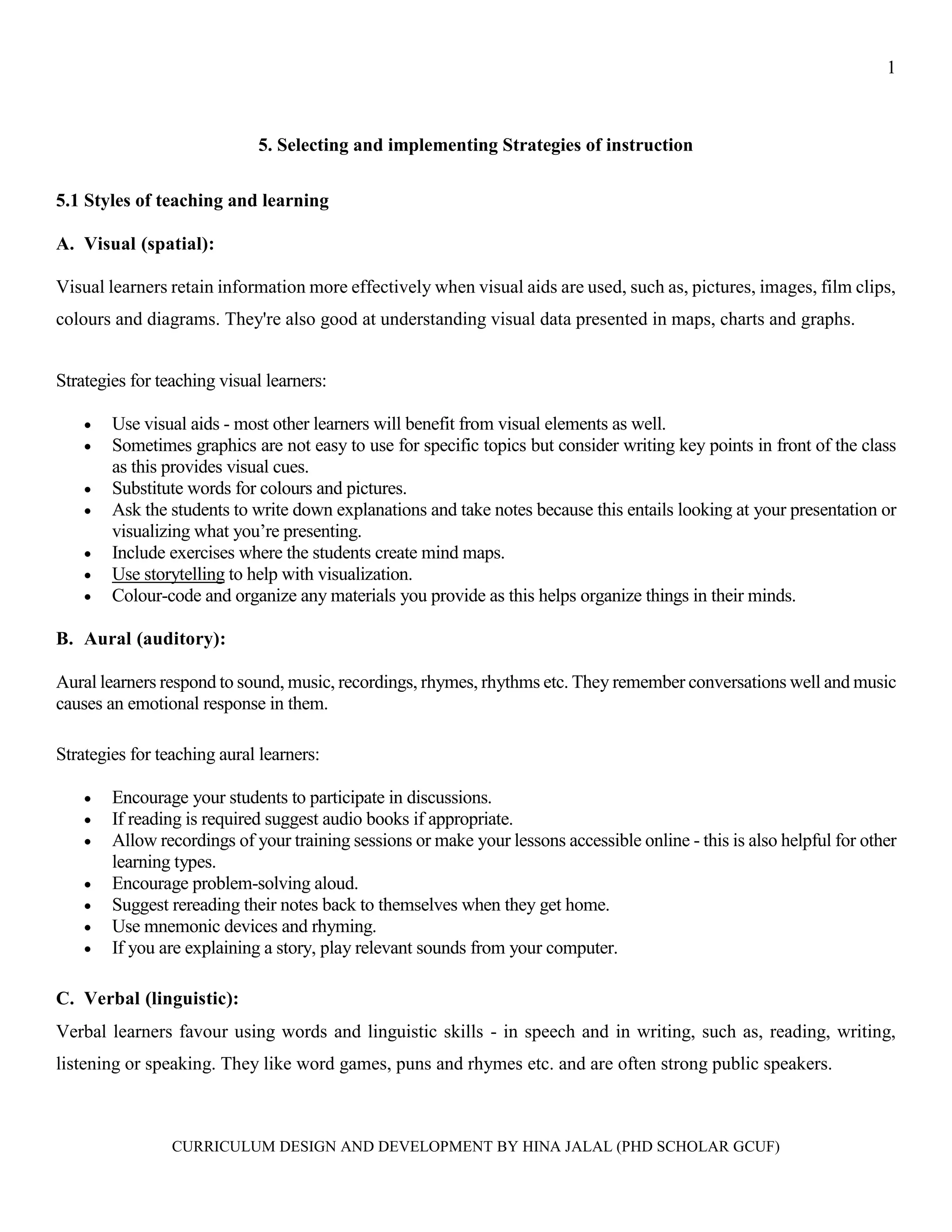 Teaching and learning styles and Selection of appropriate instructional ...