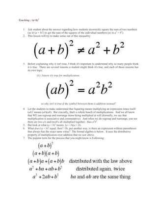 Teaching a plus b squared | DOCX