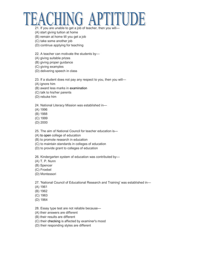 TEACHING APTITUDE - MCQ FOR UGC NET | PDF | Secondary Education | Education
