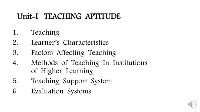 Teaching aptitude UGC NET Paper 1 Objective,Concept,Levels,Requirements and Characteristics of ...
