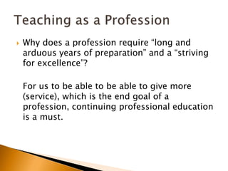 Teaching as a Vocation, Mission and Profession | PPTX