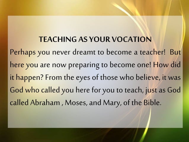 Teaching as your vocation, mission and profession | PPTX | Christianity ...