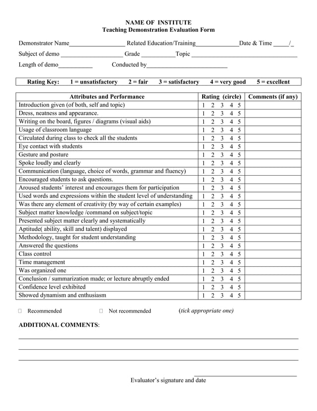 Teaching demonstration evaluation form | DOCX