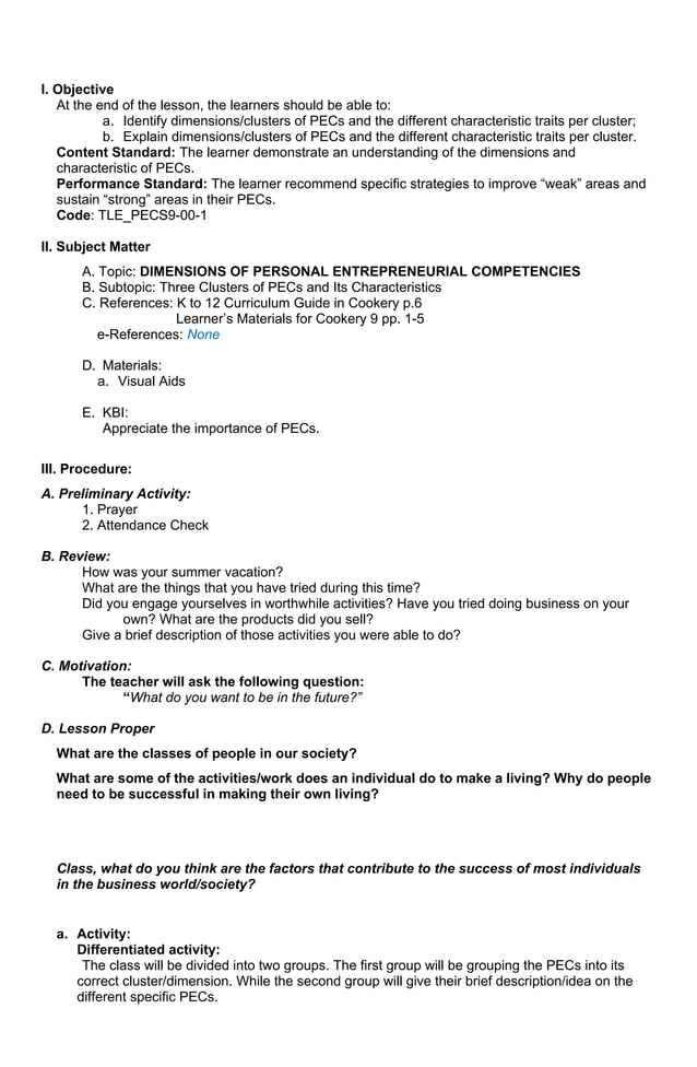 Teaching Demo Personal Entrepreneurial competencies | PDF