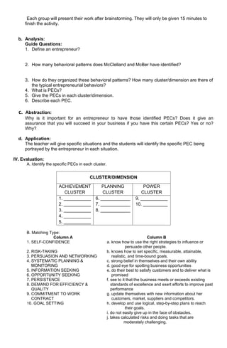 Teaching Demo Personal Entrepreneurial competencies | DOCX