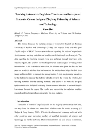 Teaching english for automobile contribution 1- | PDF | Automotive ...