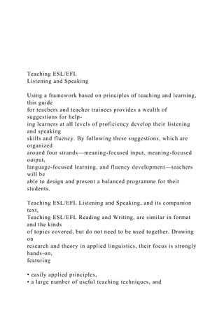Teaching ESLEFLListening and SpeakingUsing a framew.docx